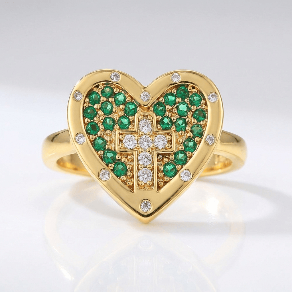 COLORFUL HEART & CROSS SILVER RING - (ADJUSTABLE) – TimelessFaithCo.